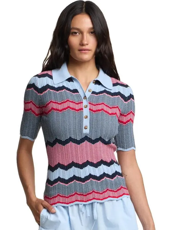 Velvet By Graham & Spencer Roselle Zigzag Knit Polo - Stripe