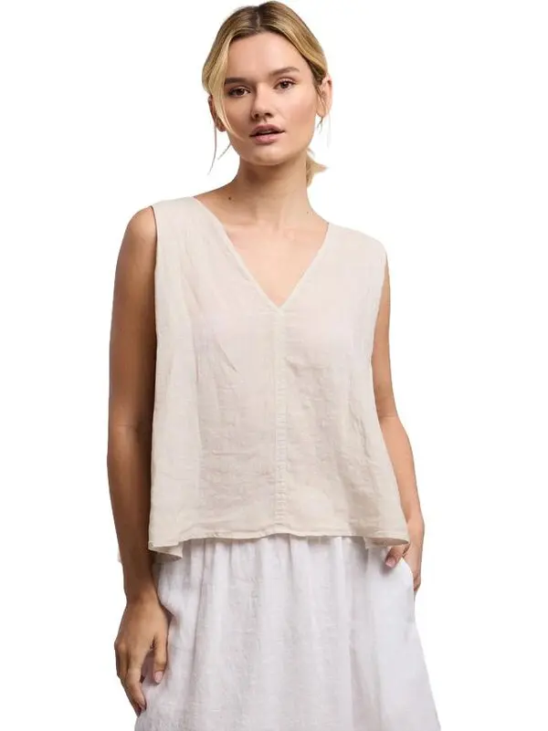 Velvet By Graham & Spencer Renna Linen V-neck Sleeveless Top With Rear Ties - Natural