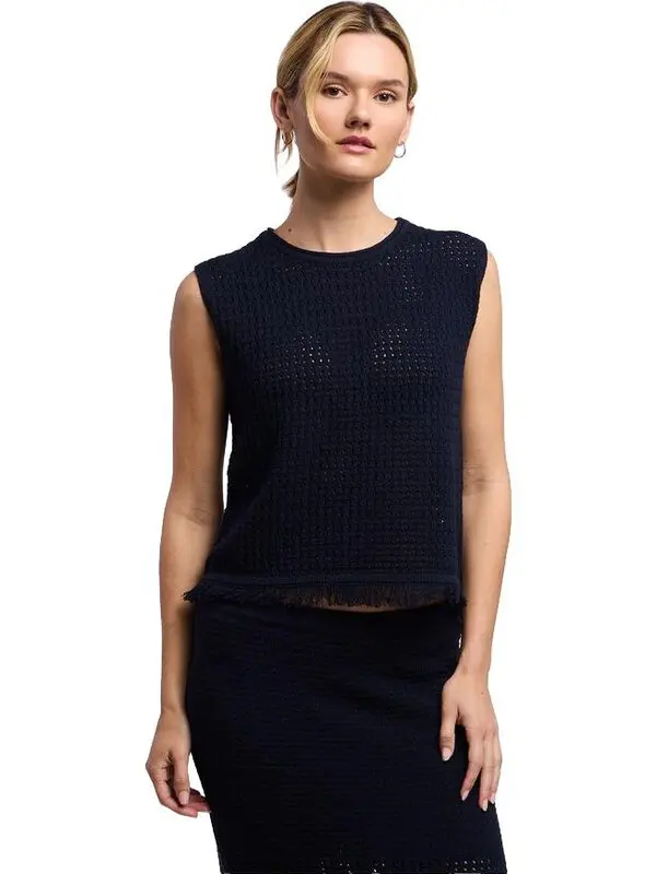 Velvet By Graham & Spencer Cova Sweater Vest With Fringe Hem - Black