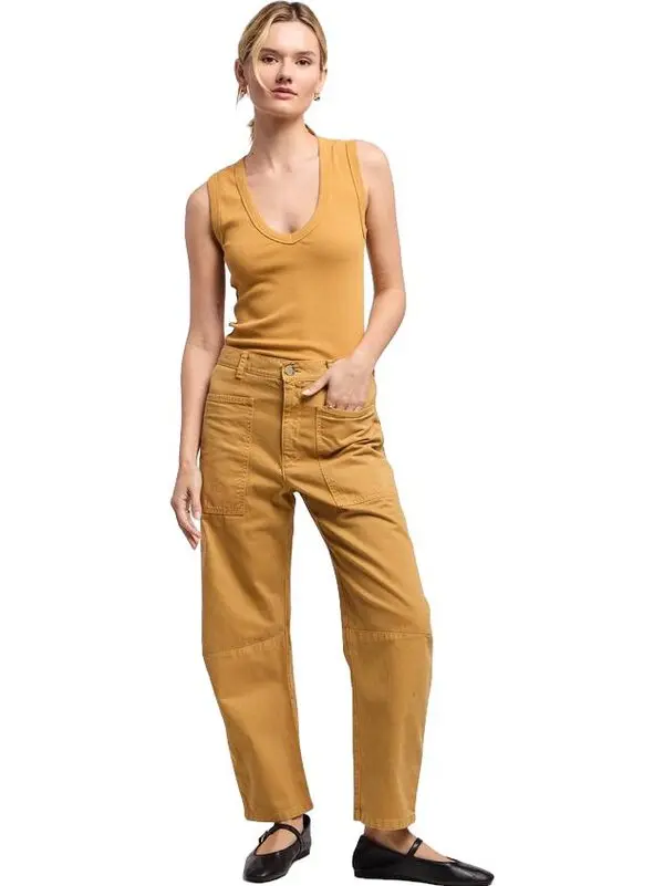 Velvet By Graham & Spencer Brylie Cotton Twill Barrel Leg Trousers - Brown