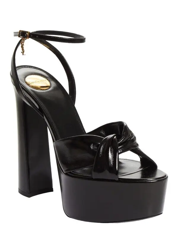 Saint Laurent Franciane Ankle Strap Platform Sandal - Noir