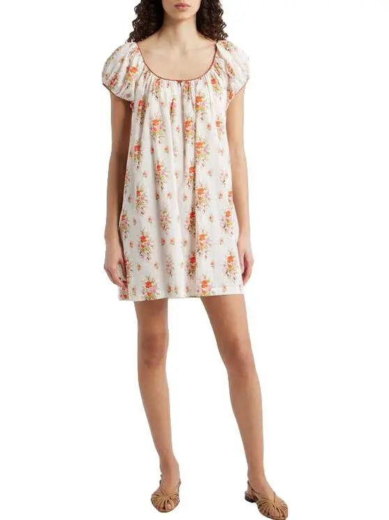 DÔEN Julia Floral Print Puff Sleeve Organic Cotton Mini Dress - Rose Petit Bouquet De Chamonix
