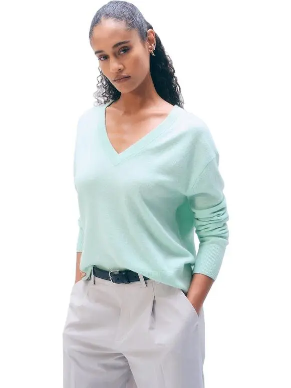 WHITE & WARREN Cashmere V-neck Sweater - Aqua