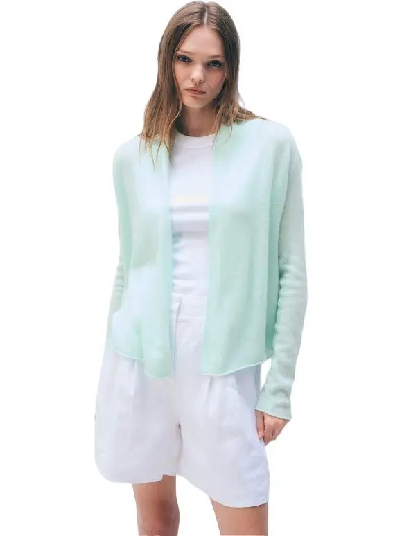 WHITE & WARREN Cashmere Mini Trapeze Cardigan - Aqua