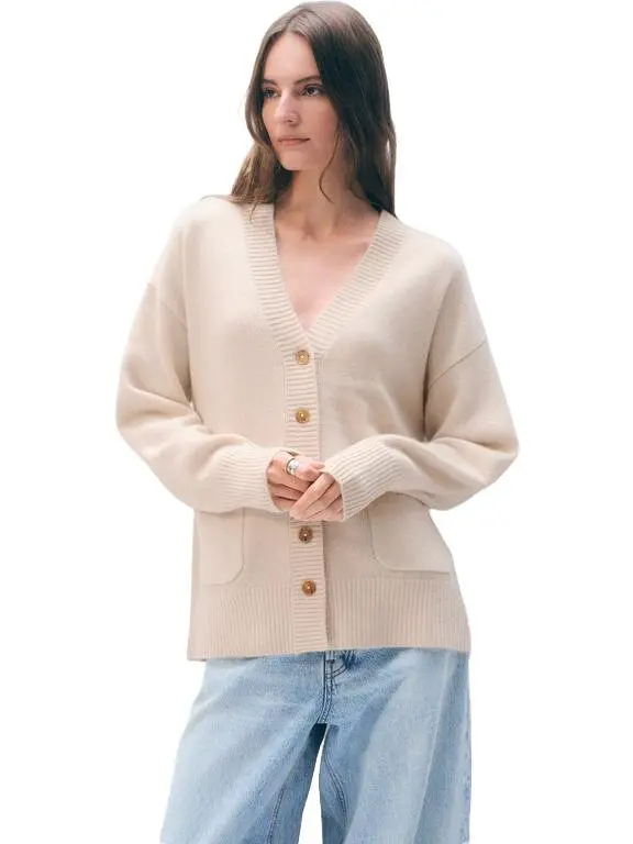 WHITE & WARREN Cashmere Luxe Pocket Cardigan - Natural