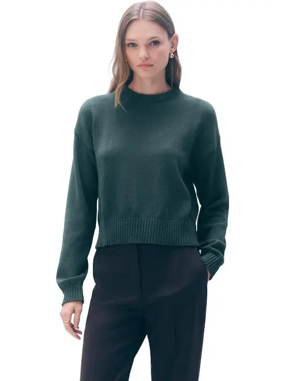 WHITE & WARREN Luxe Cotton Crewneck - Green