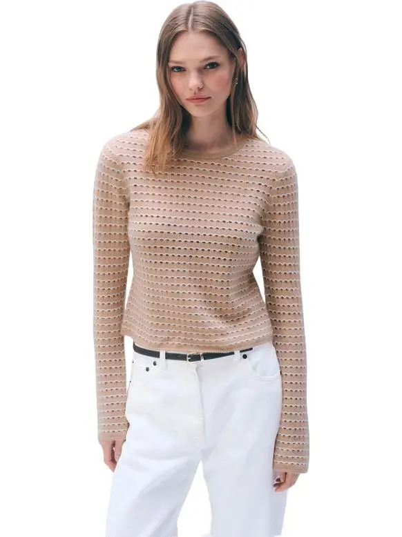 WHITE & WARREN Cashmere D'pointelle Knit Top - Stripe