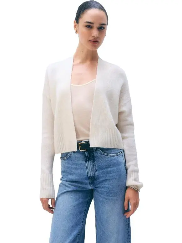 WHITE & WARREN Cashmere Open Front Cardigan - White