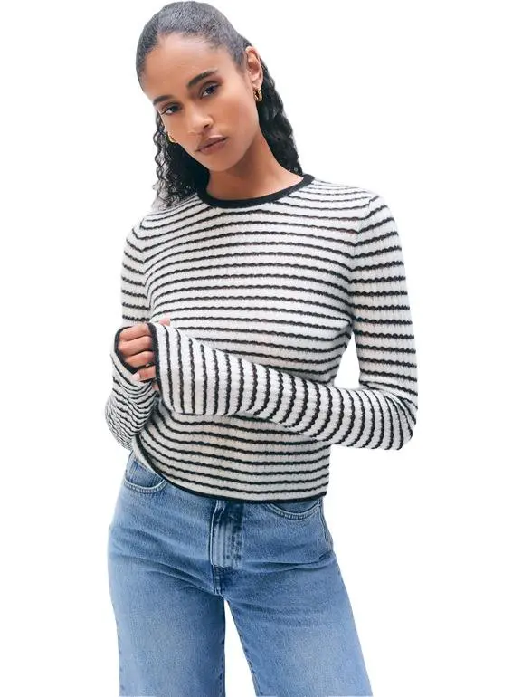 WHITE & WARREN Cashmere D Pointelle Top - Stripe