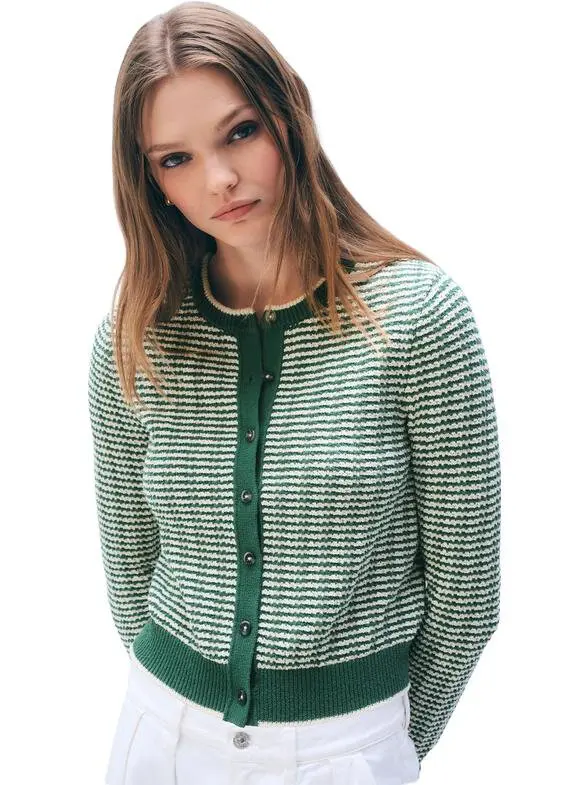 WHITE & WARREN Bouclé Cardigan - Green