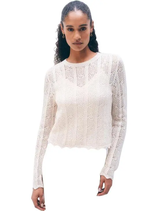 WHITE & WARREN Cotton Pointelle Crewneck - Natural