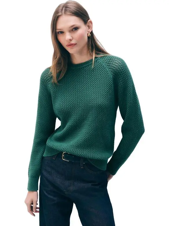 WHITE & WARREN Bouclé Mesh Sweatshirt - Green