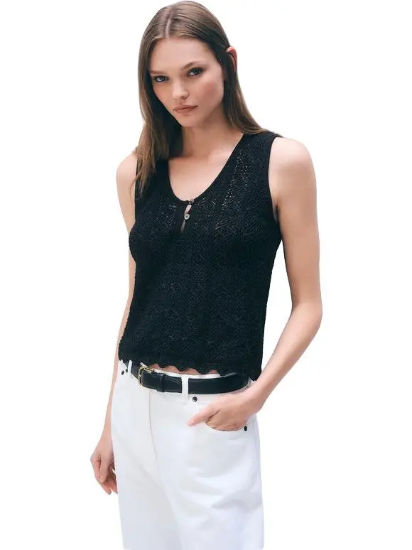WHITE & WARREN Cotton Pointelle Tank Top - Black