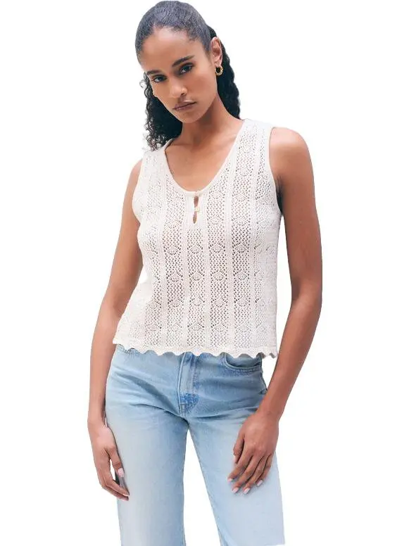 WHITE & WARREN Cotton Pointelle Tank Top - Red