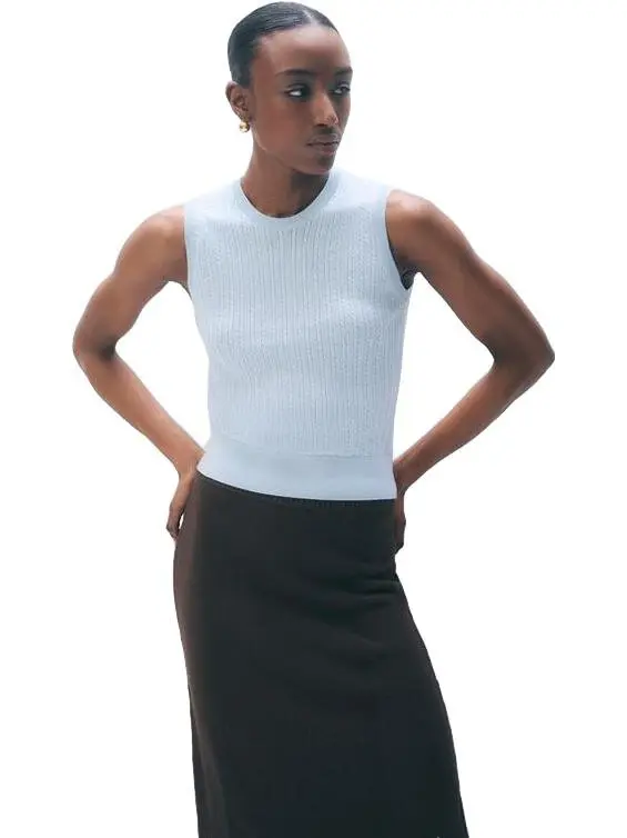 WHITE & WARREN Cashmere Linen Fine Cable Shell Tank - Blue