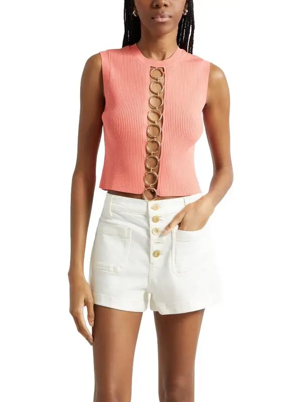 Ramy Brook Casey Ring Detail Ribbed Sweater Vest - Coral