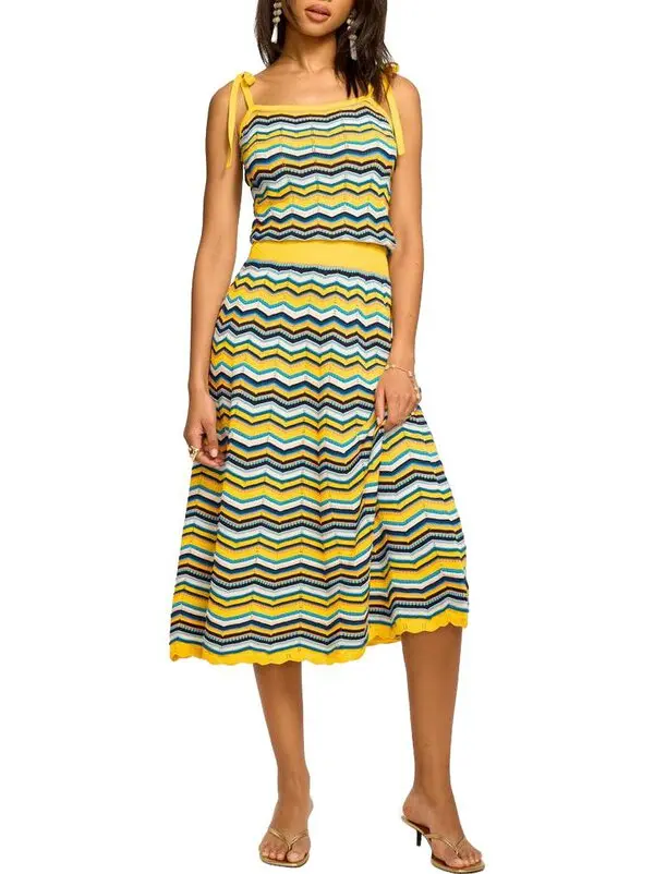 Ramy Brook Cali Tie Strap Midi Dress With Zigzag Stripes - Sunshine Chevron