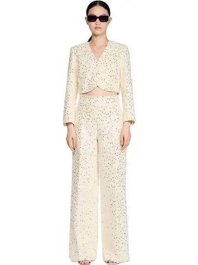 Sandro Geometric Sequin Trousers - Neutral / White