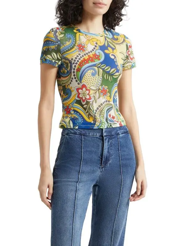 Alice + Olivia Tess Stretch Mesh T-shirt - Heat Wave