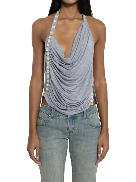 JADED LONDON Button Drape Halter Top - Grey