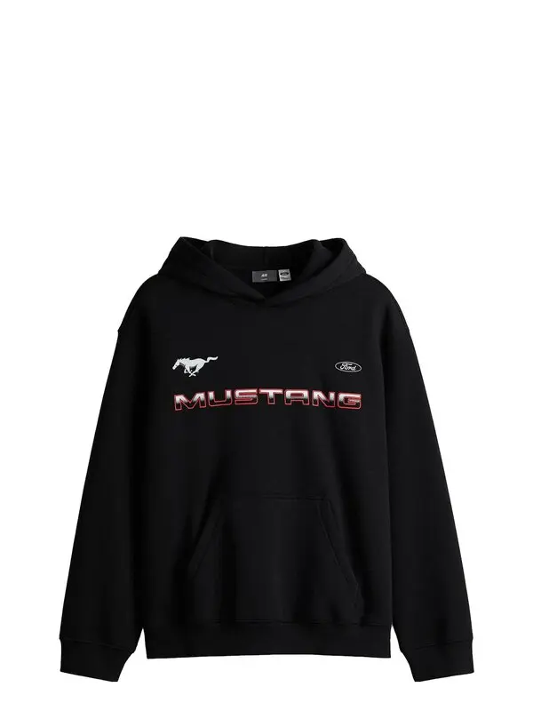 H&m Graphic Print Hoodie - Black/ford