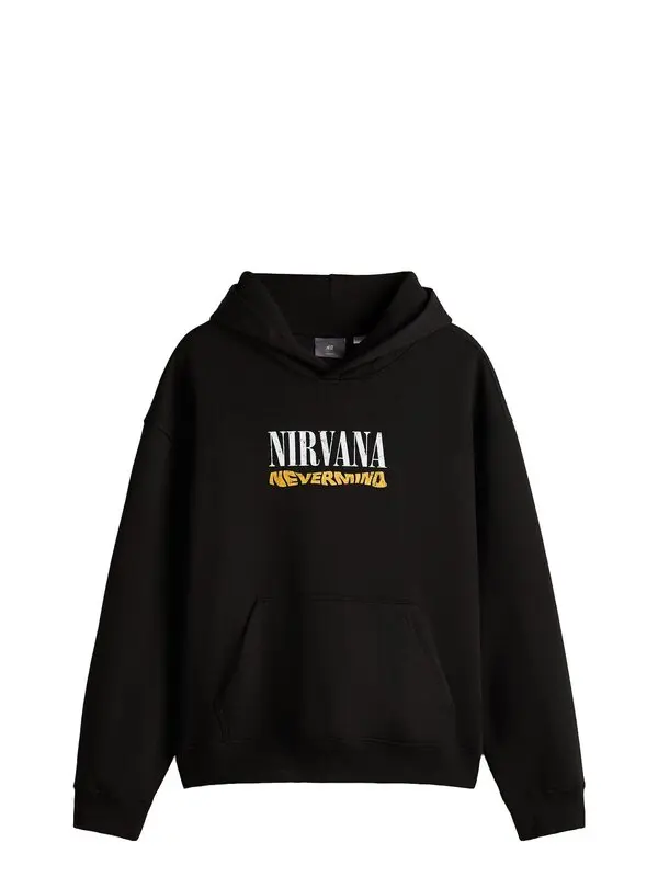 H&m Graphic Print Hoodie - Black/nirvana