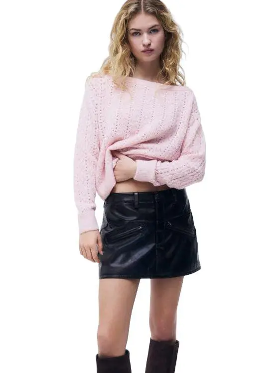 H&m Pointelle Knit Off-the-shoulder Sweater - Light Pink