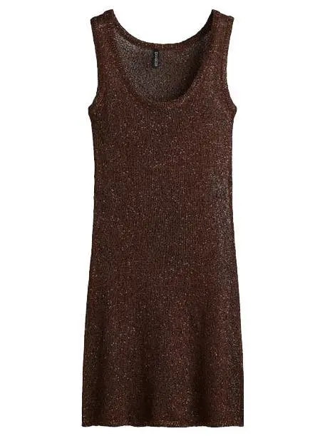 H&m Knitted Sleeveless Sequined Mini Dress - Brown