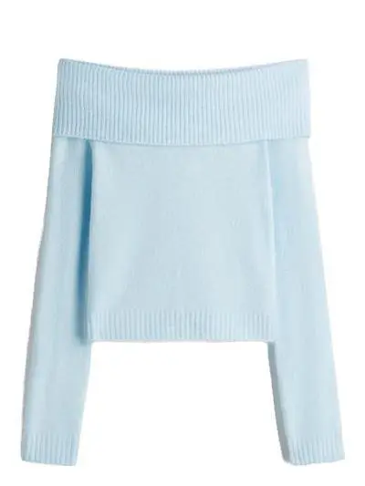 H&m Off-the-shoulder Ribbed Jumper - Light Blue