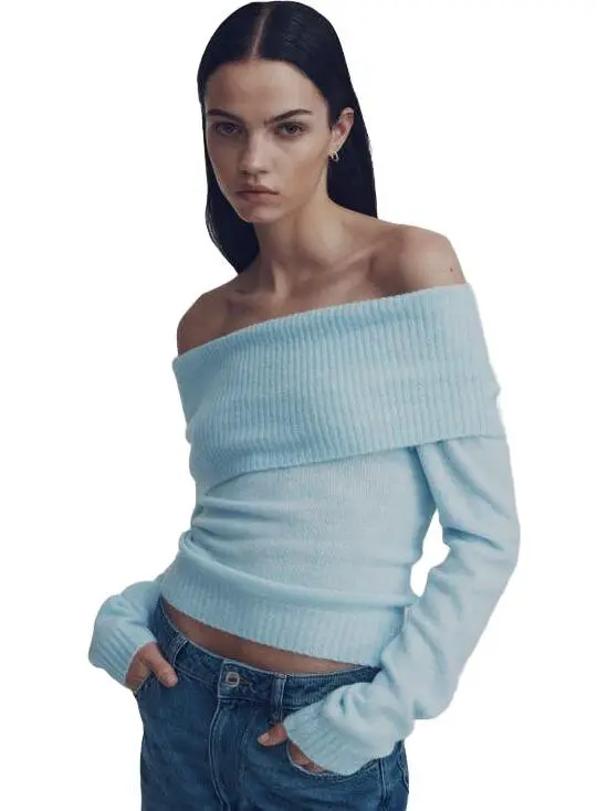 H&m Off-the-shoulder Jumper - Light Blue