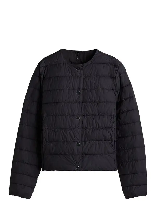 H&m Quilted Jacket With Round Neckline - Black