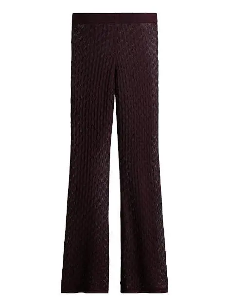 H&m Shimmering Pointelle-knit Flared Trousers - Plum Red
