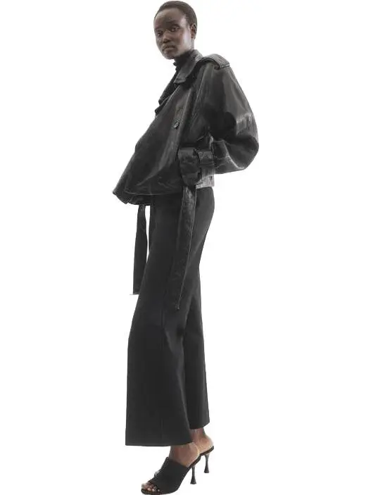 H&m Bootcut Ankle-length Trousers With Button Detail - Black