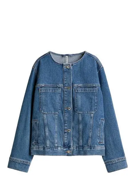 H&m Collarless Denim Trucker Jacket - Denim Blue
