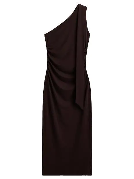 H&m Draped One-shoulder Jersey Dress - Dark Brown