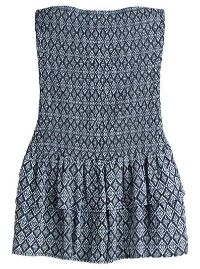 H&m Smocked Tiered Mini Dress - Navy Blue/patterned