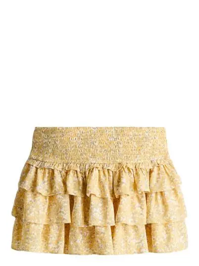 H&m Tiered Viscose Mini Skort - Yellow/floral