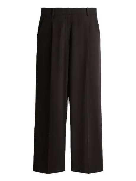 H&m Wide Leg Pleated Trousers - Dark Brown
