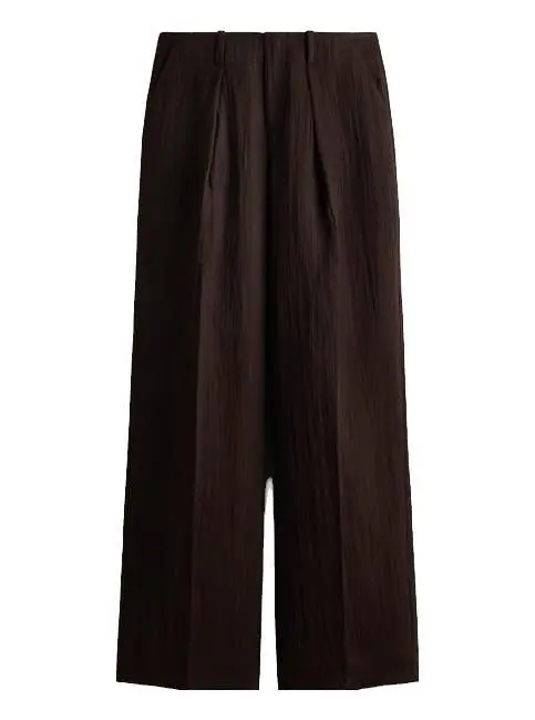 H&m Crinkled Tailored Wide-leg Trousers - Dark Brown