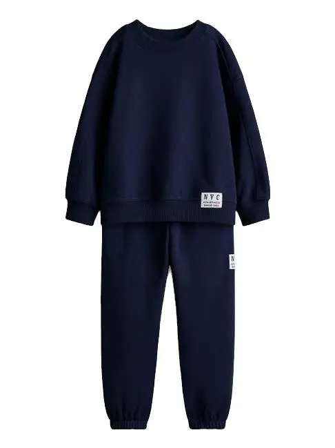 H&m Motif Detail Sweatshirt Set - Navy Blue