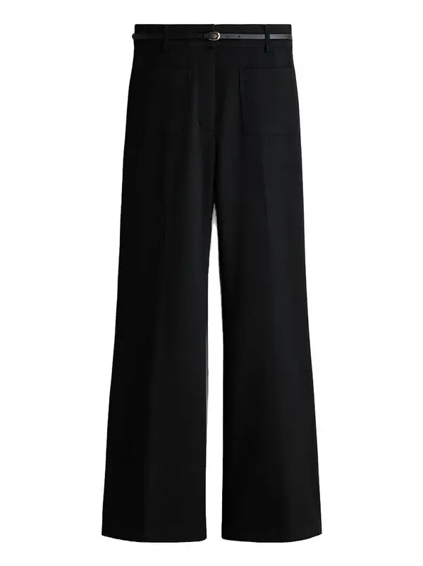 H&m Flared Belted Trousers - Black