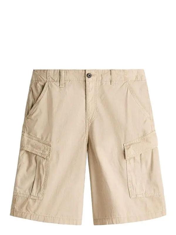 H&m Loose Fit Cotton Cargo Shorts With Drawstring Waist - Beige