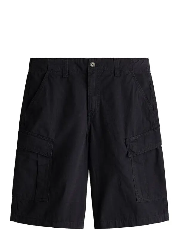 H&m Loose Fit Cotton Cargo Shorts With Drawstring Waist - Black