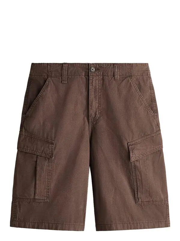 H&m Loose Fit Cotton Cargo Shorts With Drawstring Waist - Brown