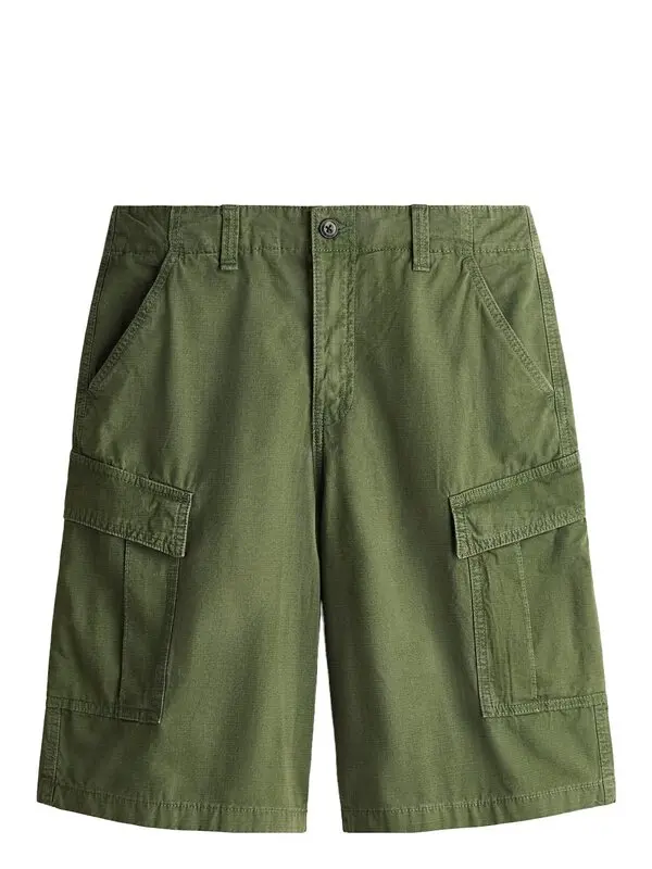 H&m Loose Fit Cotton Cargo Shorts With Drawstring Waist - Khaki Green