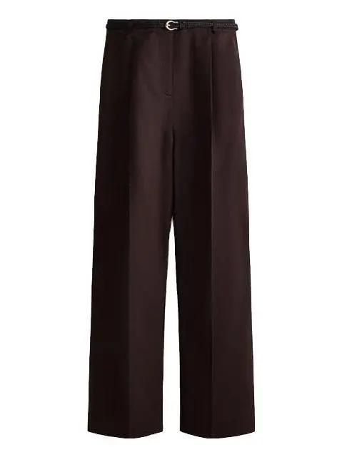H&m Belted Linen-blend Tailored Trousers - Dark Brown