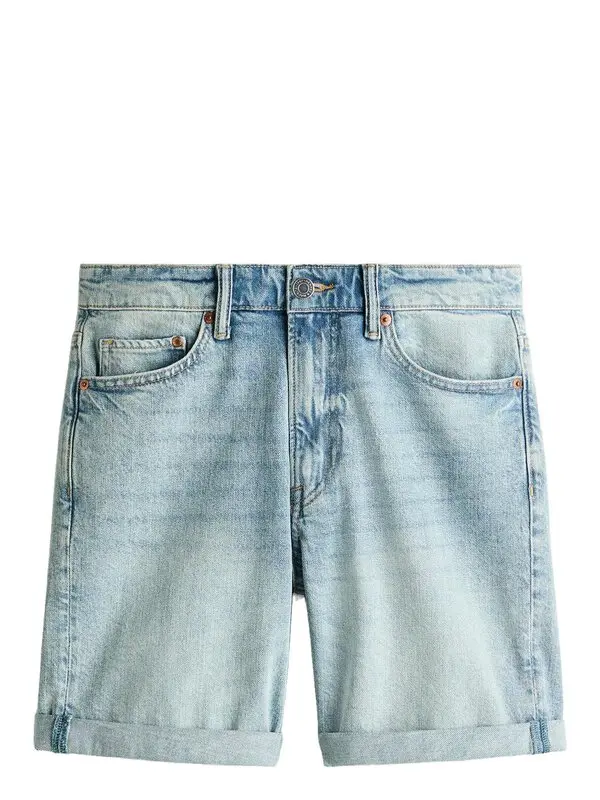 H&m Slim Fit Denim Shorts With Turn-up Hems - Light Denim Blue