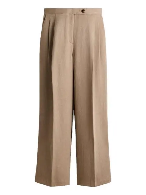 H&m Wide Leg Tailored Trousers With Button Detail - Beige