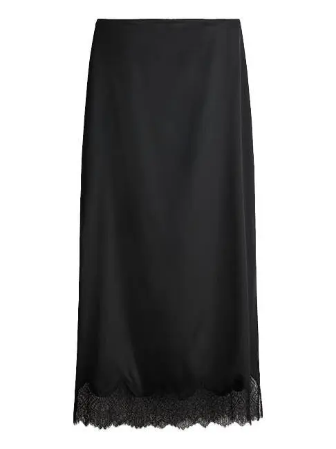 H&m Lace-trimmed Satin Midi Skirt - Black