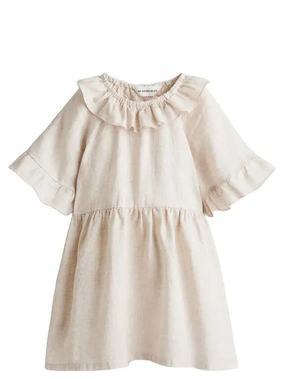 H&m Linen Frill-collar Dress - Light Beige